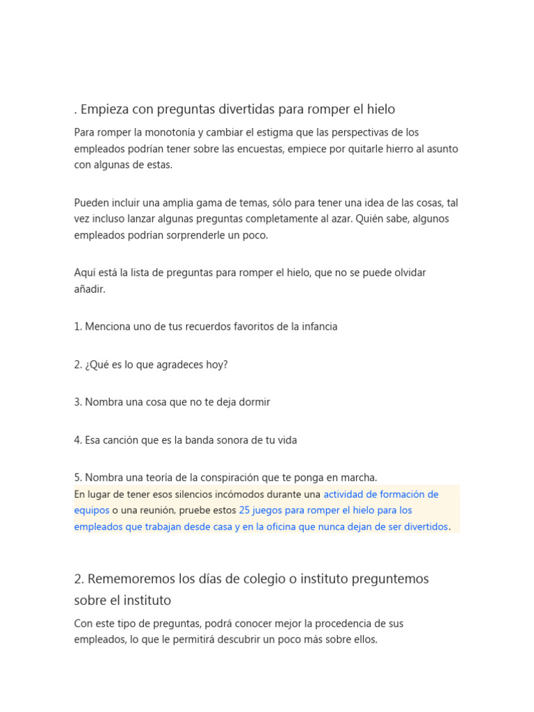 Empieza con preguntas divertidas para romper el hielo | PDF