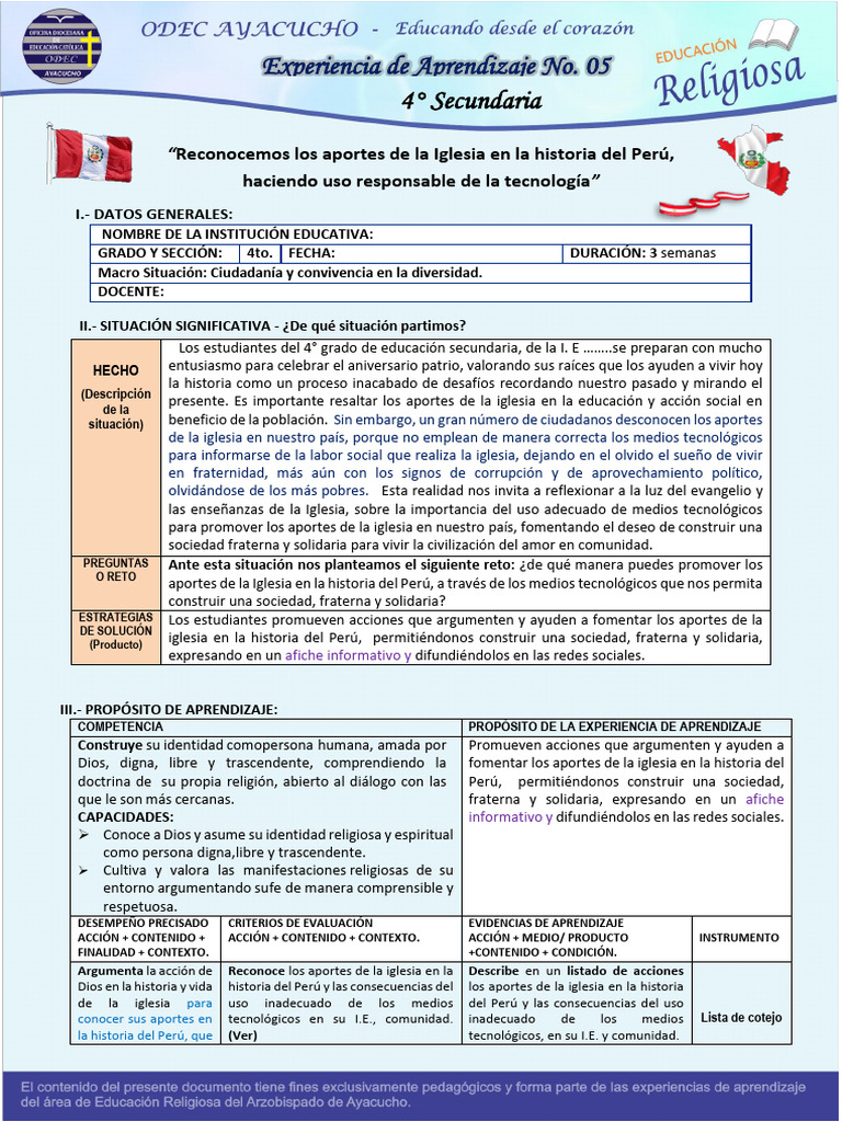 5ta Experiencia De Aprendizaje 4to Pdf Aprendizaje Sociedad