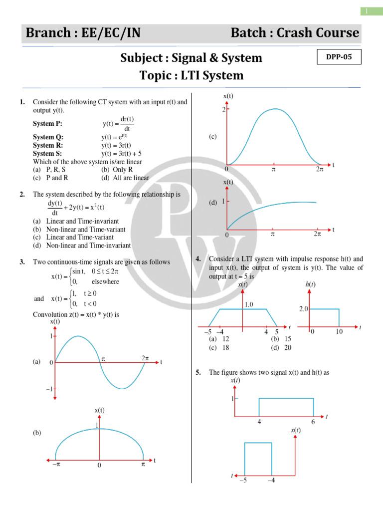 Complete LTI System Analysis in 2.5 Hours With AIR 1 - DPP-05 | PDF | Electrical Engineering ...