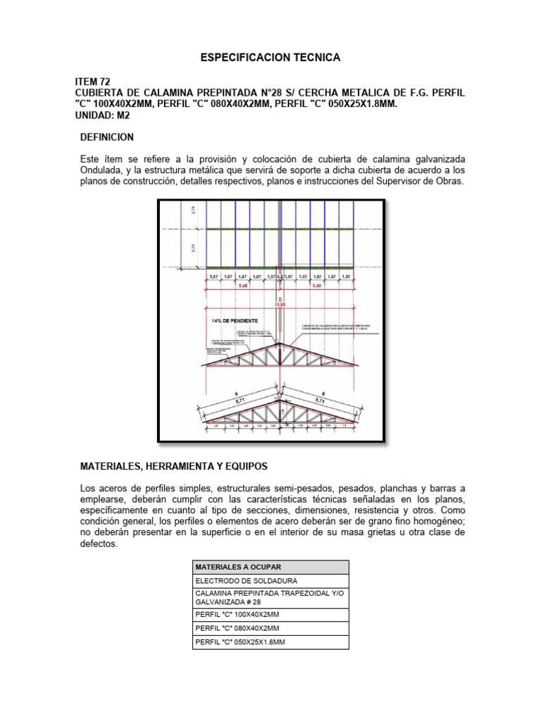 Item 72 - Cubierta de Calamina Prepintada N°28 | PDF | Acero | Braguero