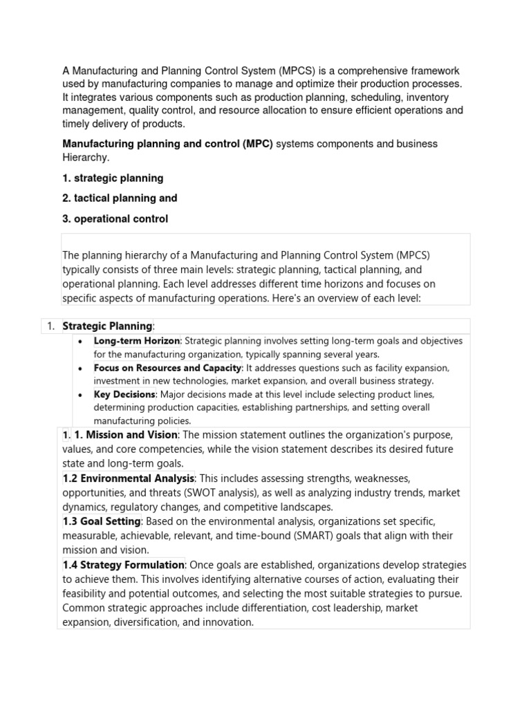 A Manufacturing and Planning Control System (1) | PDF | Strategic ...