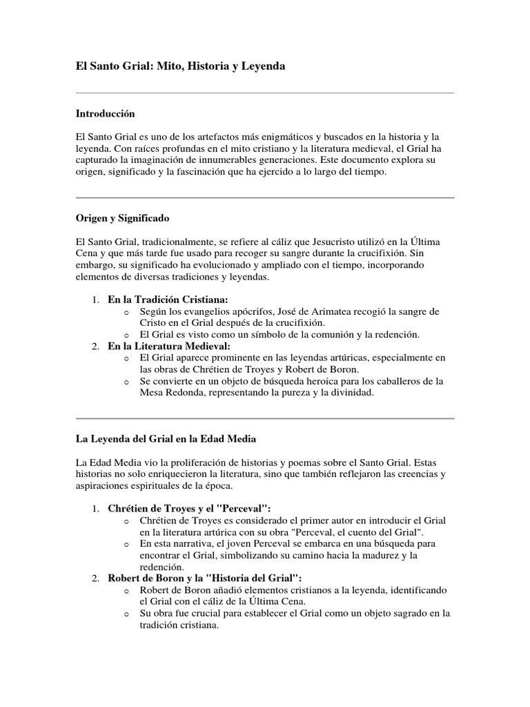 El Santo Grial: Mito y Leyenda | PDF | Santo Grial