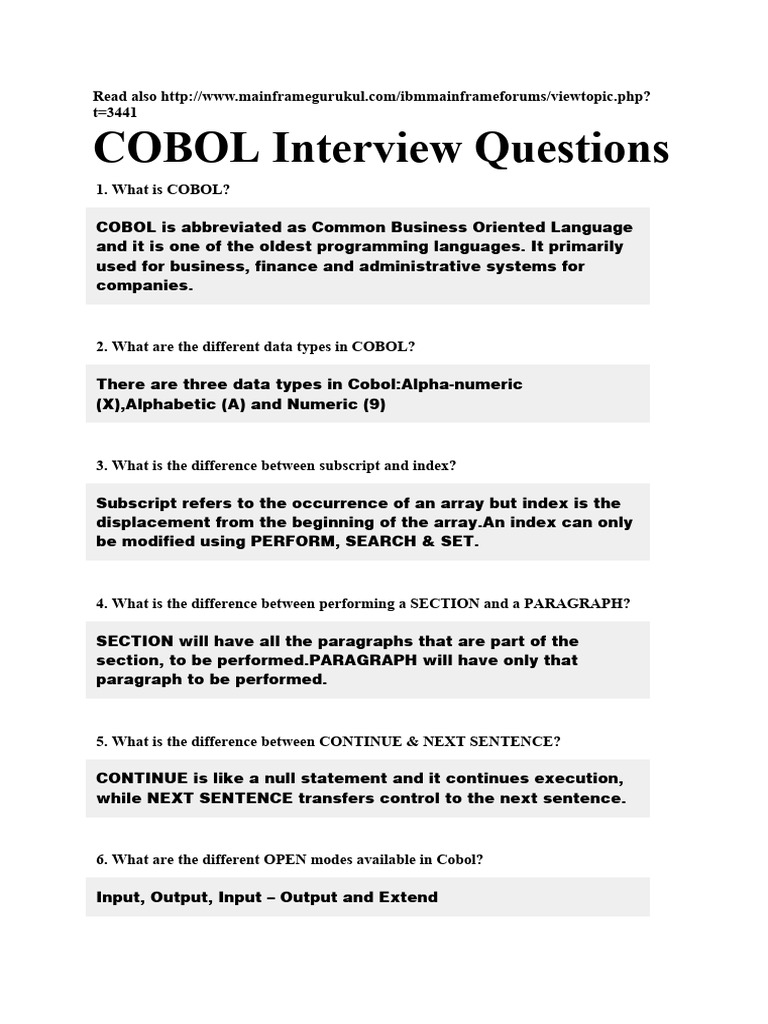 COBOL Interview Questions | PDF
