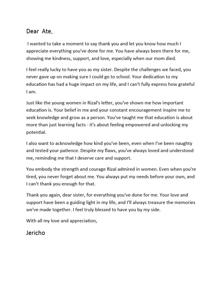 Dear Ate | PDF | Knowledge | Love