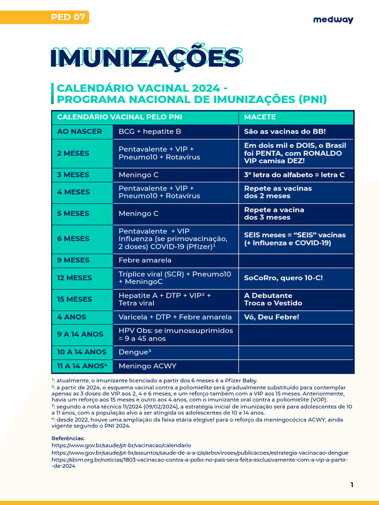 PED7 ExtSP 2024 FichaResumo PED Imunizações - App | PDF | Imunologia ...