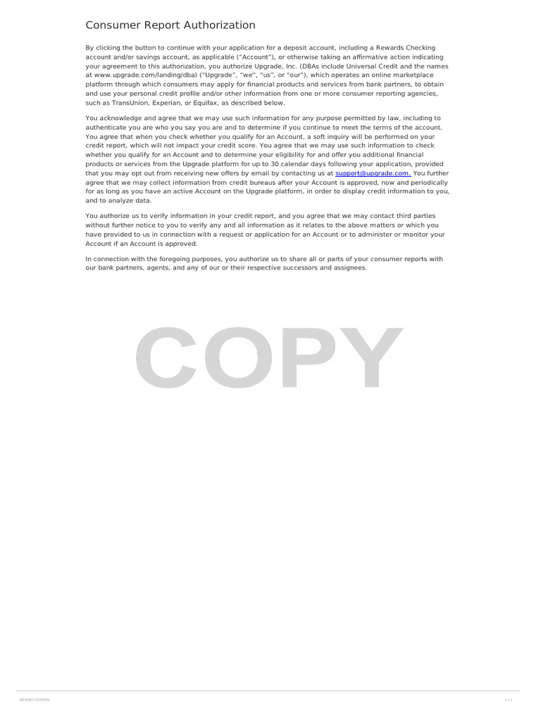 Consumer Report Authorization | PDF | Credit History | Credit Bureau