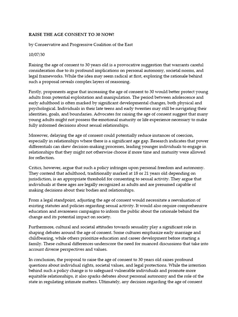 RAISE THE AGE CONSENT TO 30 NOW! | Download Free PDF | Adolescence ...