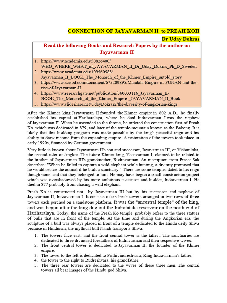 Jayavarman II and Preah Ko Temple | PDF | Angkor