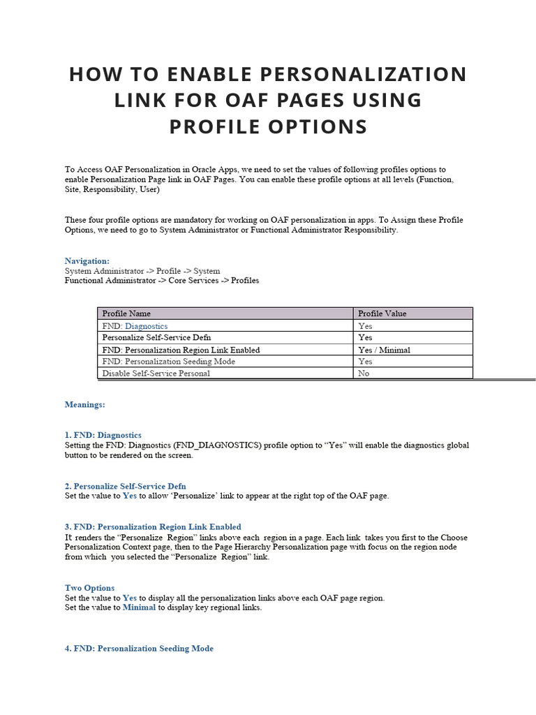 How To Enable Personalization Link For Oaf Pages Using Profile Options | PDF | Computer Science ...