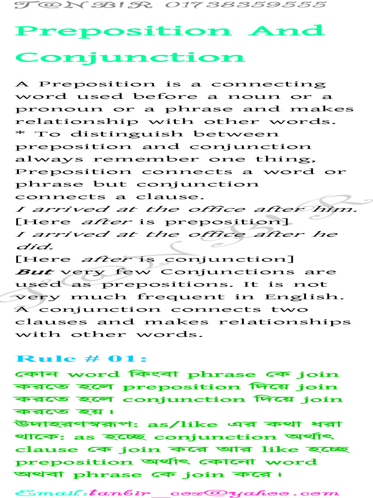 Preposition And Conjunction Pdf Preposition And Postposition Noun