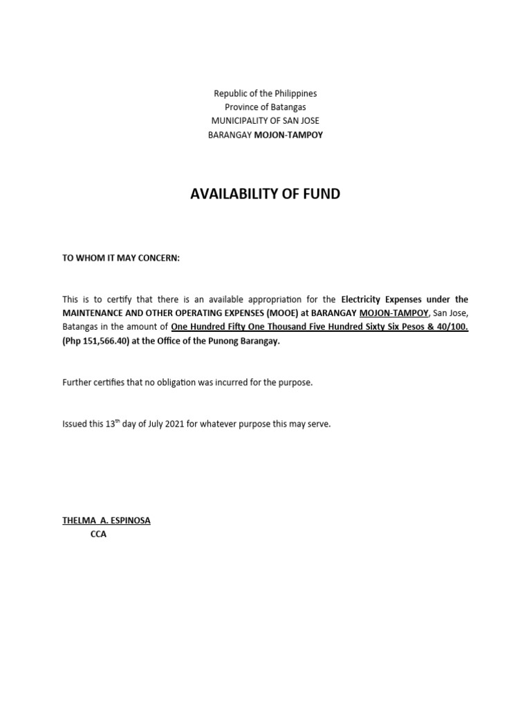 Availability of Fund Electricity 2021 | PDF