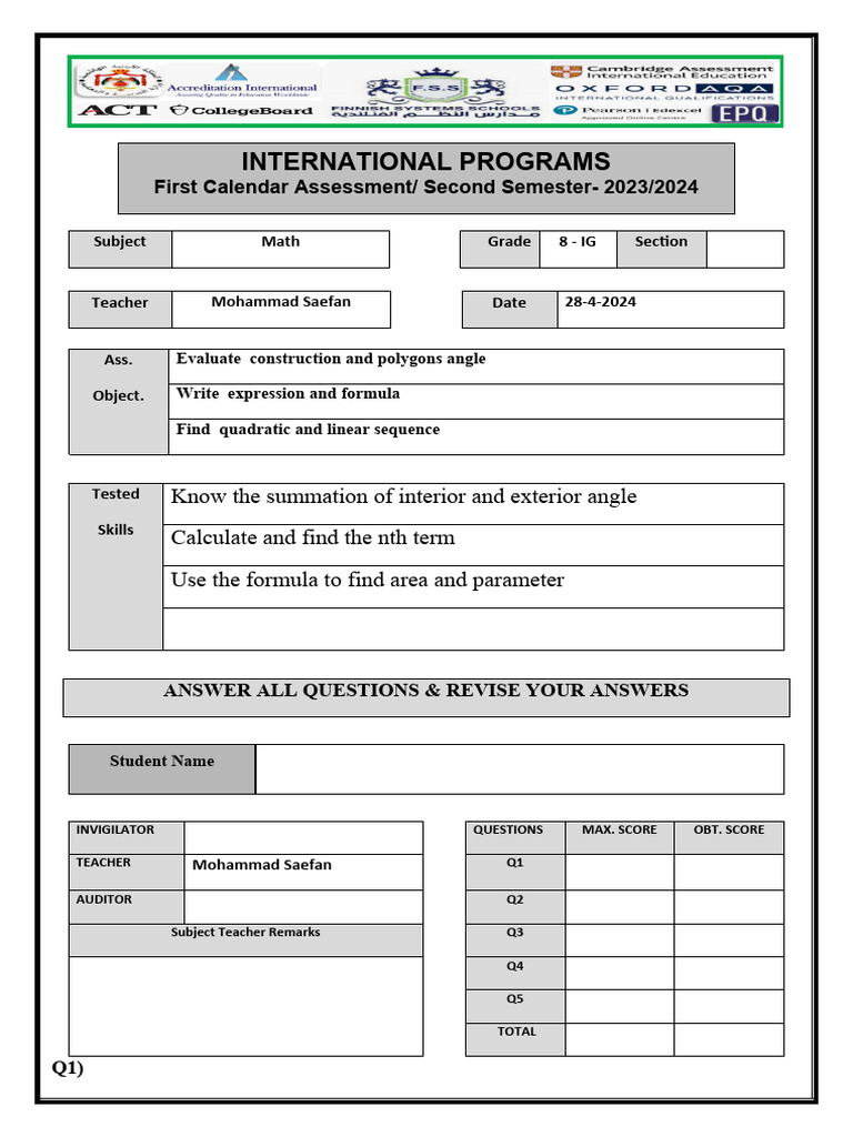 Worksheet Second Semester 2023-2024 | PDF | Teaching Methods & Materials