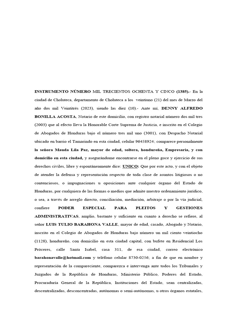 PODER ESPECIAL PARA PLEITOS Formato | PDF | Judicaturas | Mandato