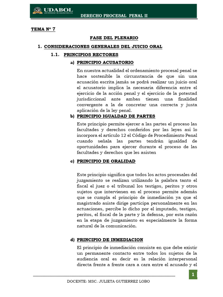 Fase del Plenario en Derecho Penal | PDF | Sentencia (ley) | Fiscal