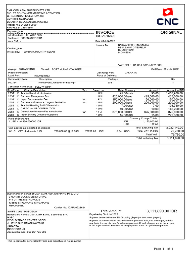 Invoice Carrier CNC | PDF | Indonesian Rupiah | Value Added Tax