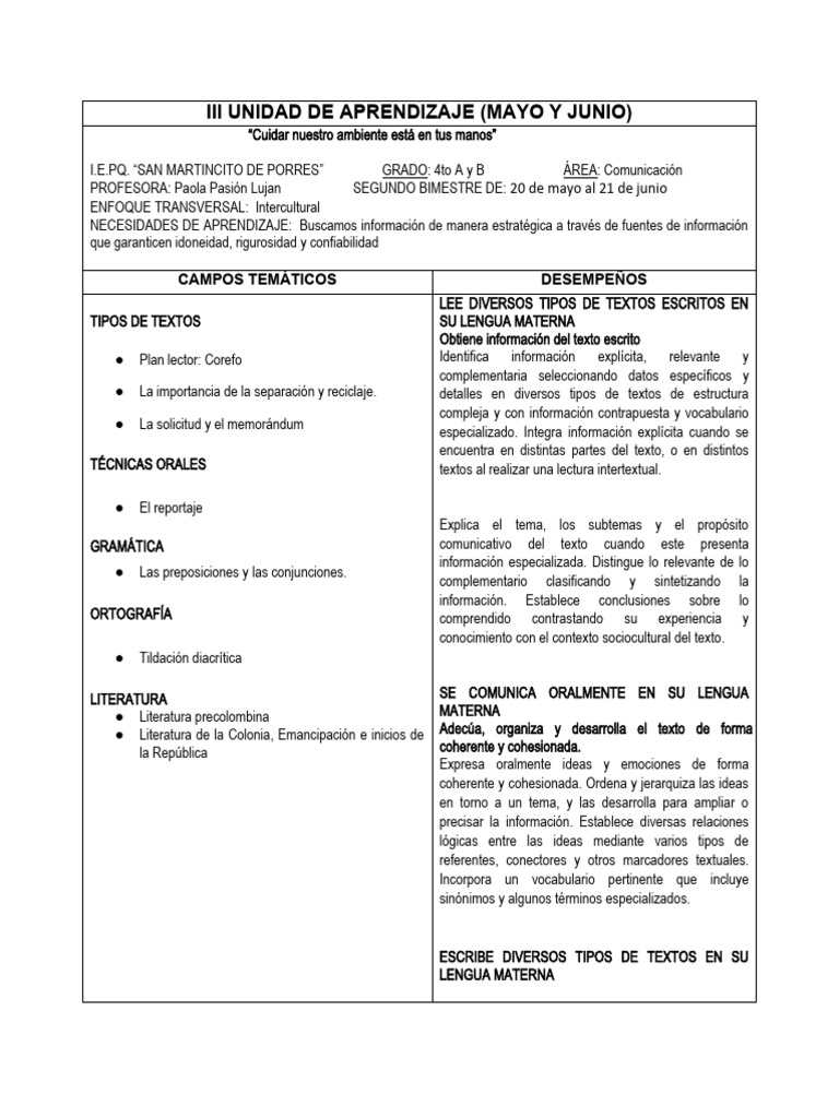 Unidad de Aprendizaje III y IV Cuarto de Secundaria Bimestre II | Descargar gratis PDF ...