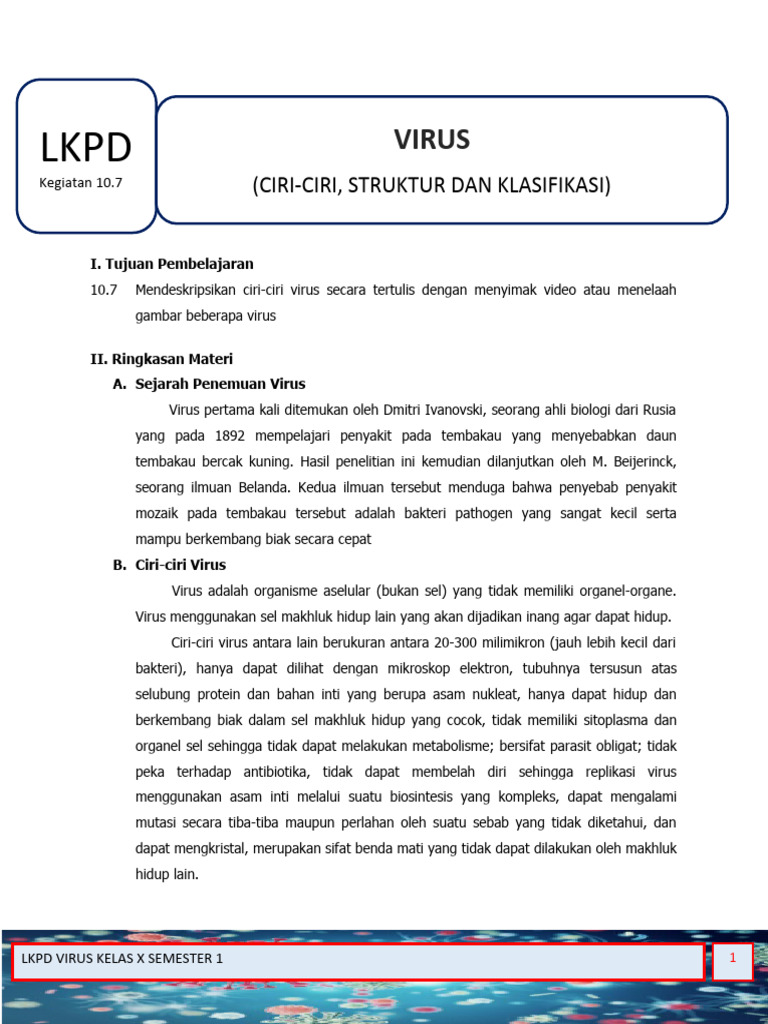 Ciri dan Struktur Virus Kelas X | PDF