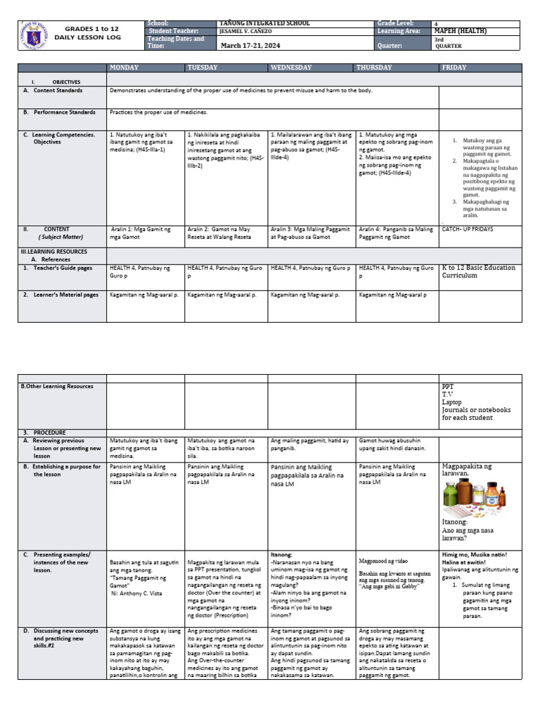 DLL Q3 MAPEH - HEALTH Module 1 4 | PDF