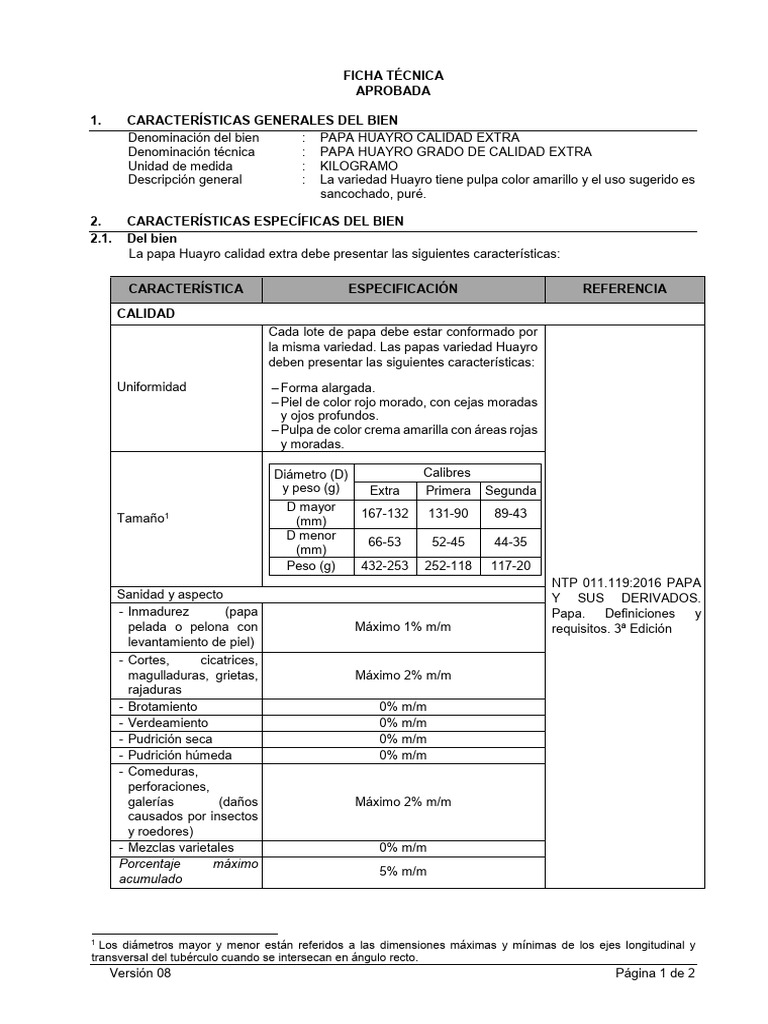 Ficha Técnica P. Huayro | PDF | Patata | Seguridad alimenticia