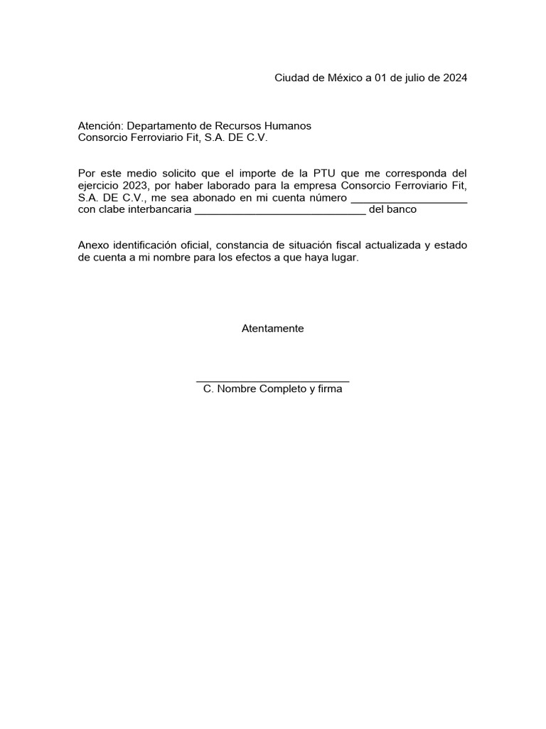 Carta para solicitar dispersión de PTU_CFF | PDF