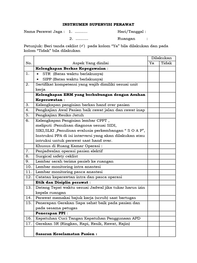 Instrumen Supervisi Perawat New | PDF