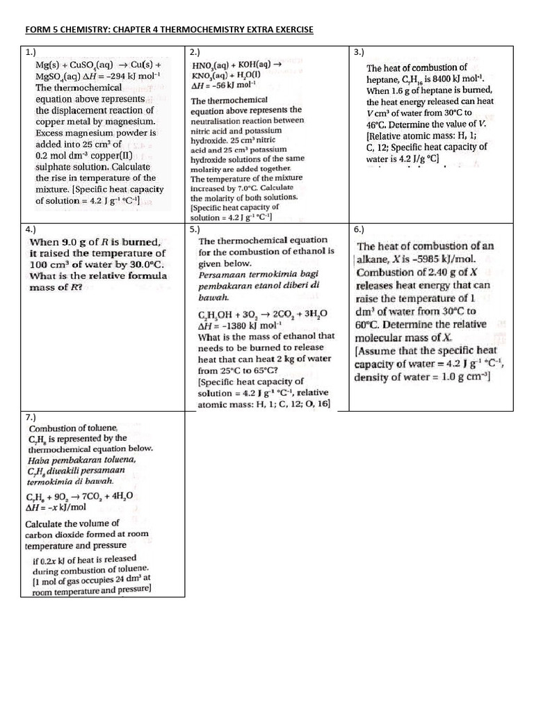 Chapter 3 Thermochemistry Extra Exercise | PDF