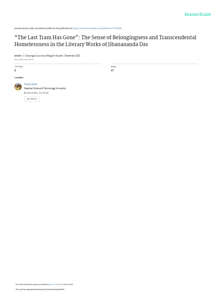 “The Last Tram Has Gone”- The Sense of Belongingness and Transcendental ...