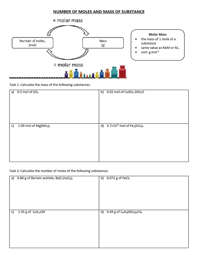 Number of Moles and Mass of Substance | PDF