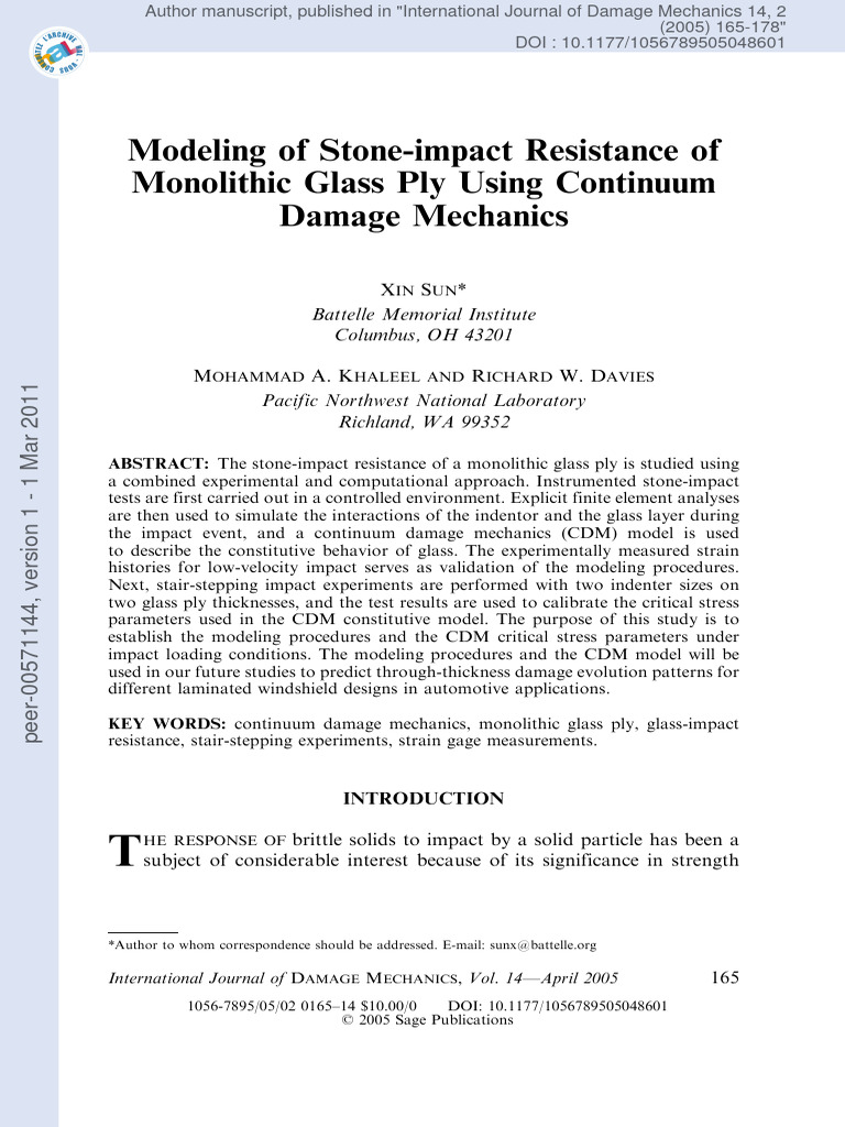 Stone-Impact Resistance of Glass Ply | PDF | Fracture | Stress (Mechanics)