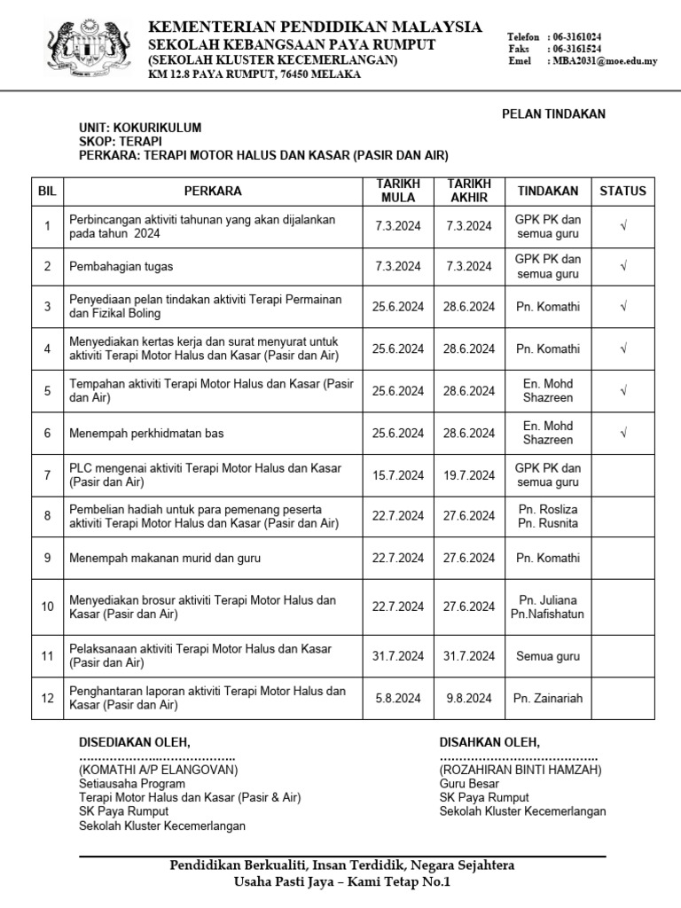 Pelan Tindakan - Terapi Motor Halus Dan Kasar 2024 | PDF