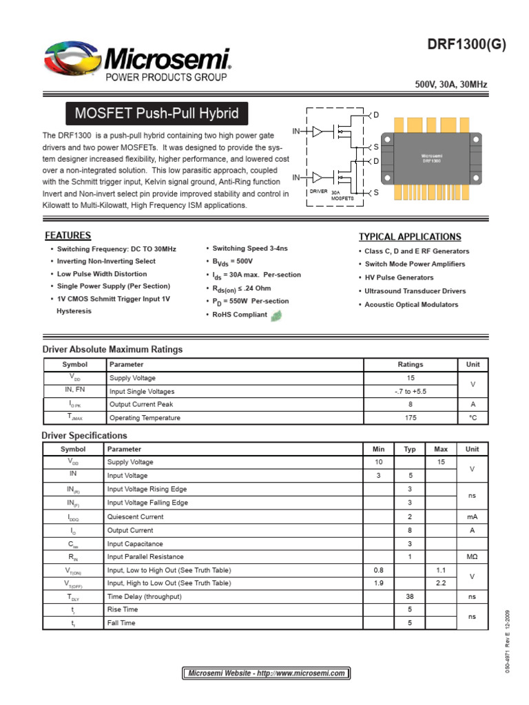 MOSFET Push-Pull Hybrid DRF1300 | PDF | Mosfet | Amplifier