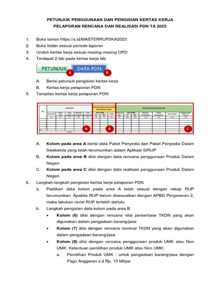 PETUNJUK PENGGUNAAN DAN PENGISIAN KERTAS KERJA PDN | PDF