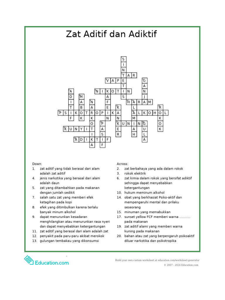 Worksheet - Zat Aditif Dan Adiktif | PDF