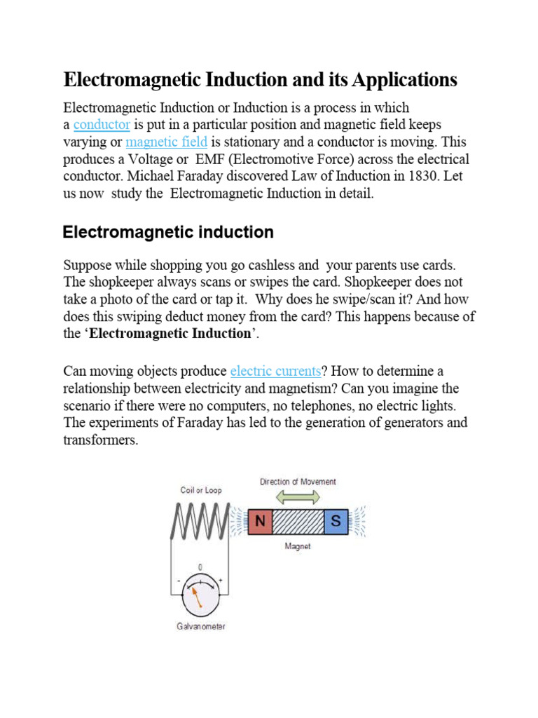 Electromagnetic Induction and Its Applications | PDF | Electromagnetic ...