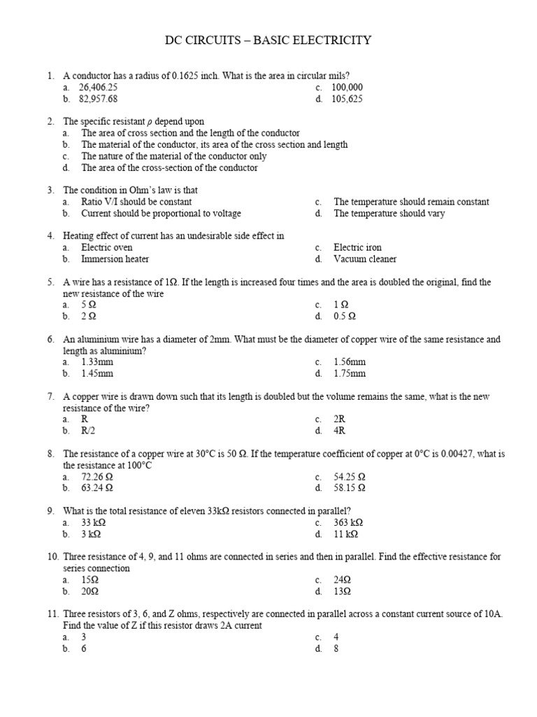DC Circuits Basic Electricity Electrostatics Electromagnetics | PDF | Electrical Resistance And ...