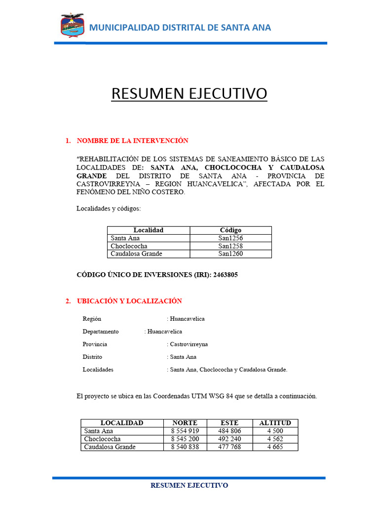 Resumen Ejecutivo-Rc | PDF | Reservorio | Agua