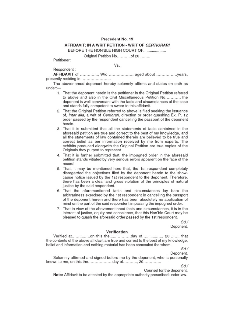 Affidavit in Writ Petition | PDF | Affidavit | Certiorari