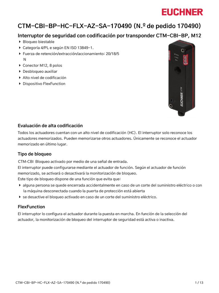 Euchner 170490 | PDF | Cambiar | Solenoide
