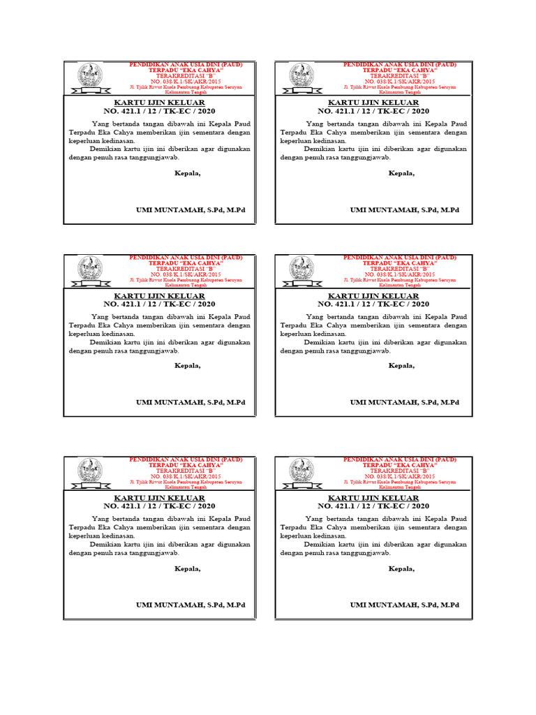 Kartu Ijin Keluar (Kik) | PDF