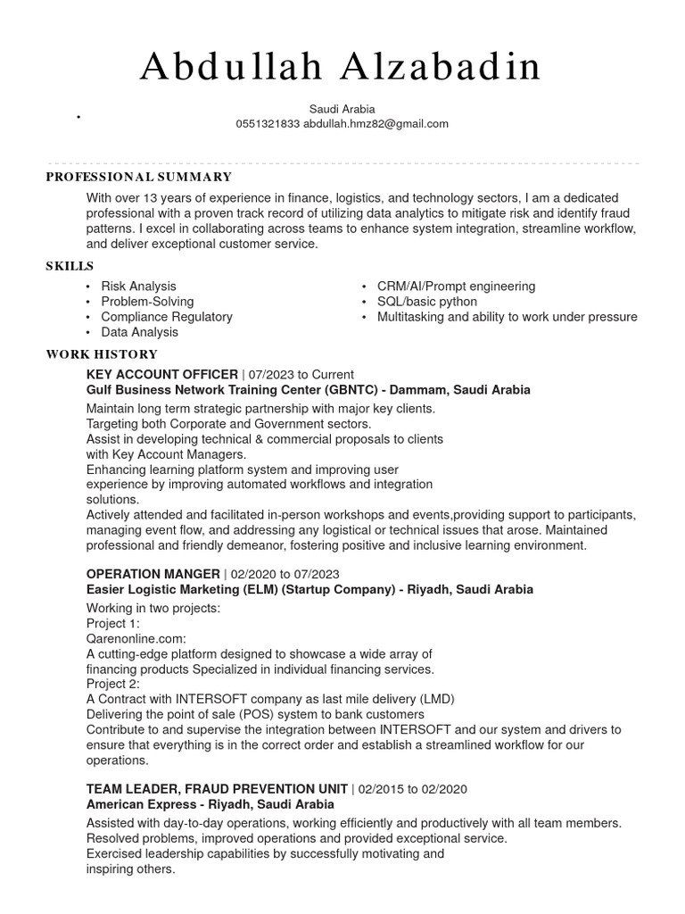 Abdullah Alzabadin Resume | PDF | Customer Relationship Management | Business