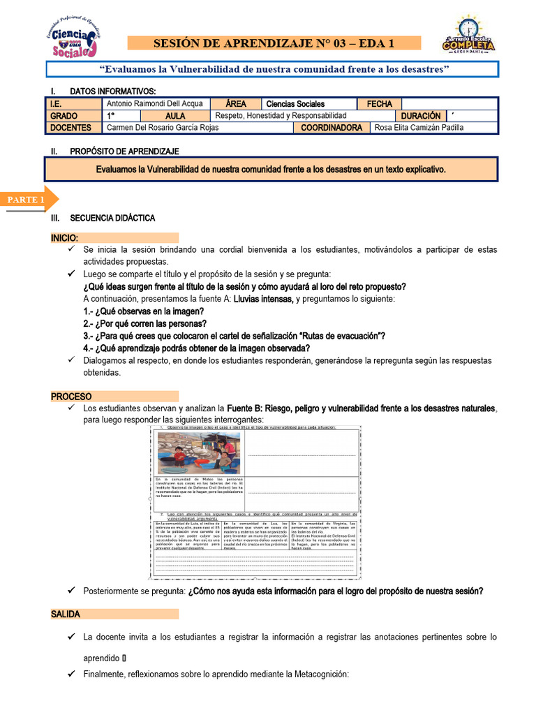 Sesión 3 - Eda 1 - CCS - 1° | PDF | Metacognición | Aprendizaje