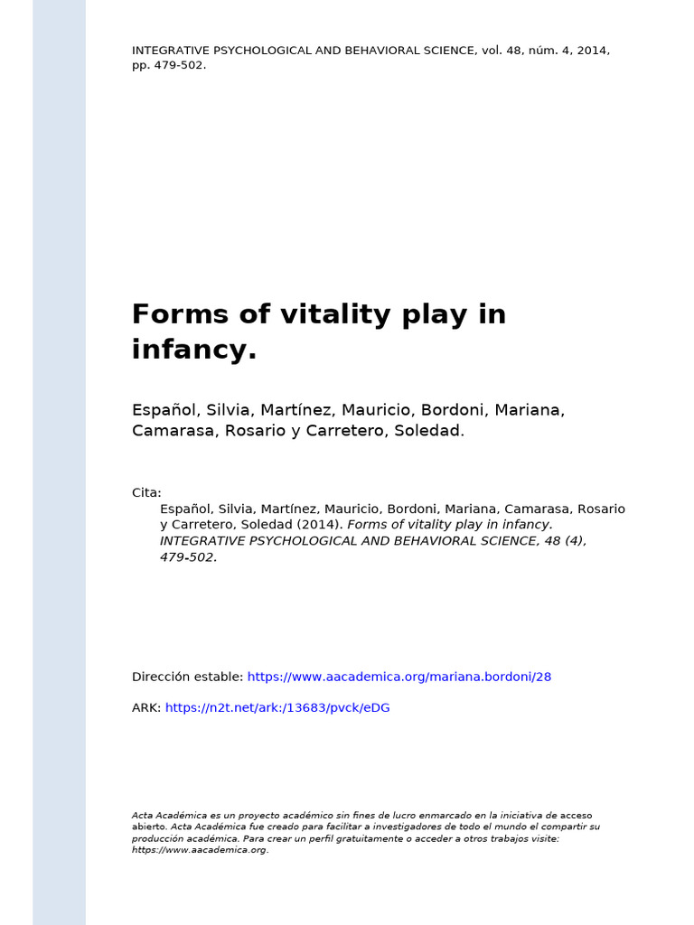 Vitality Play in Infancy Explained | PDF | Experience | Emotions