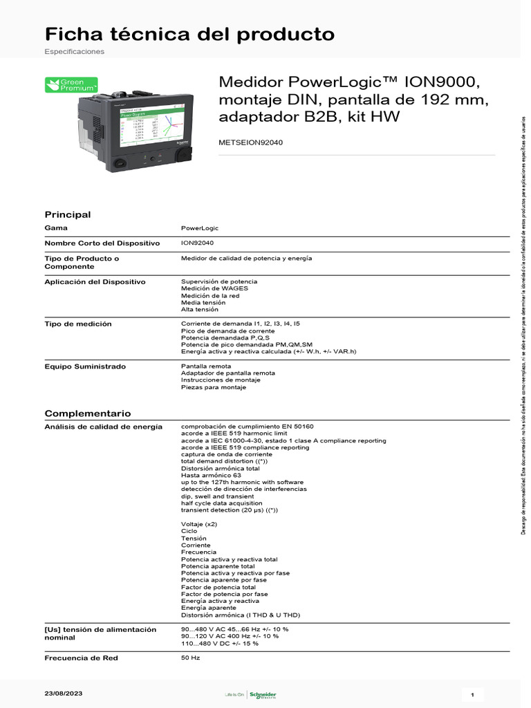 PowerLogic ION9000 - METSEION92040 | PDF | Energia electrica ...