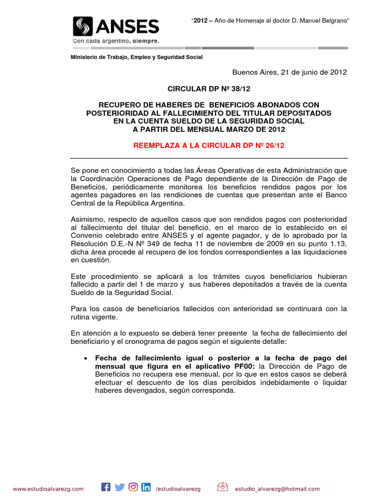 Reemplaza A La Circular DP #26/12: Ministerio de Trabajo, Empleo y ...