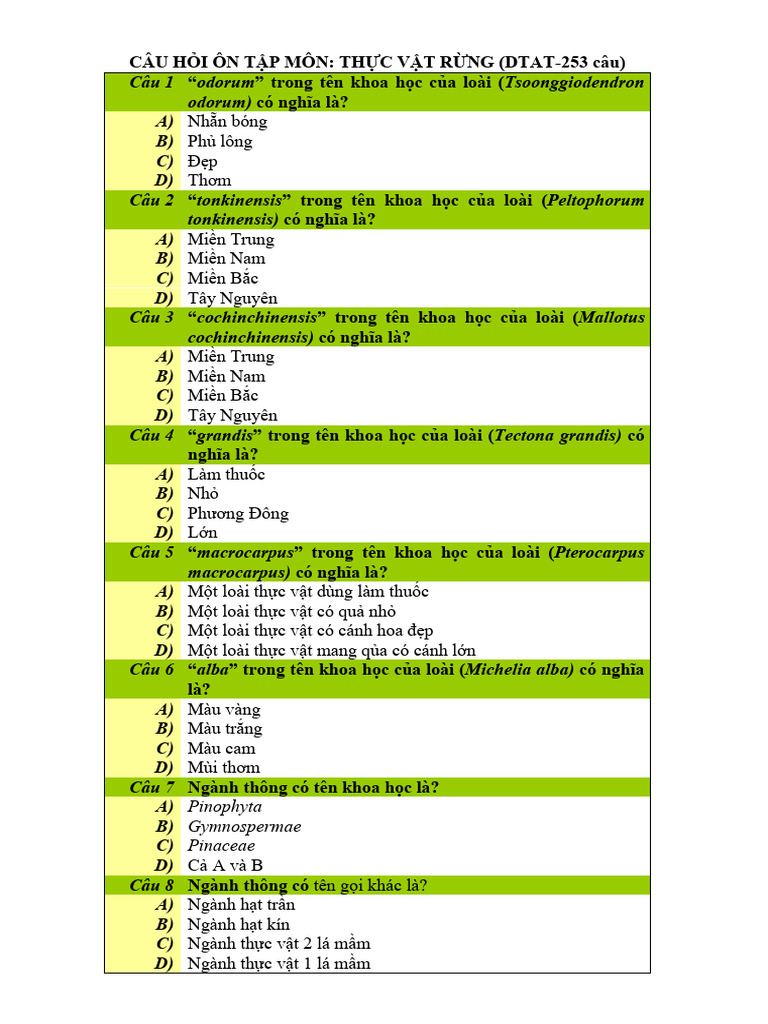 Cau Hoi On Tap | PDF