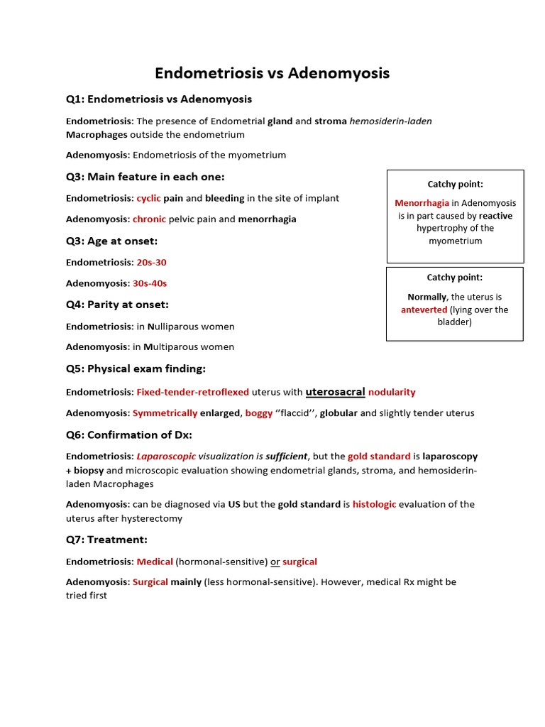 Endometriosis Vs Adenomyosis Pdf Gynaecology Medical Specialties