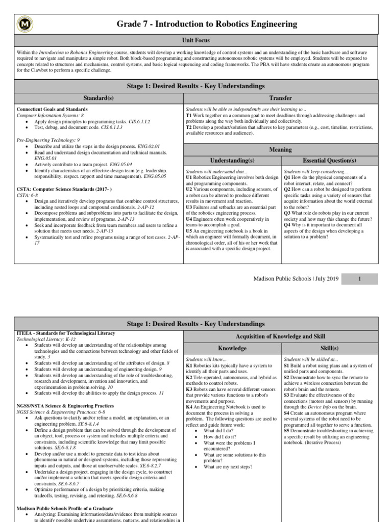 Grade 7 Robotics Engineering Intro | PDF | Engineering | System