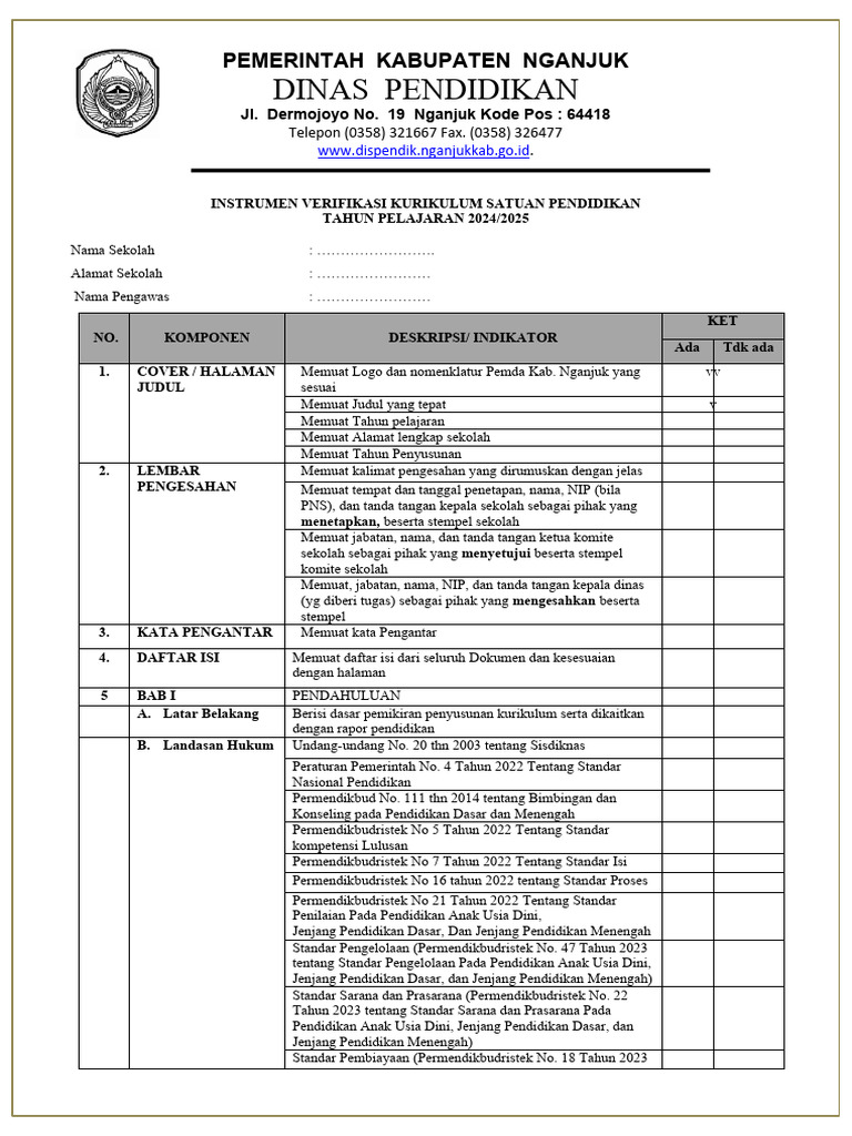 Instrumen Monev Kosp 2024-2025 | PDF
