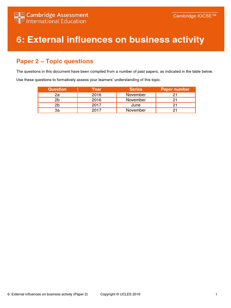 6: External Influences On Business Activity: Paper 2 - Topic Questions ...