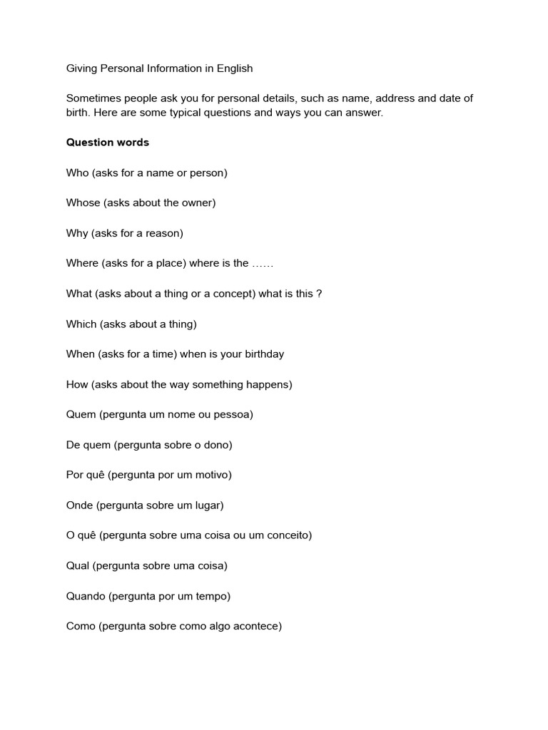 Giving Personal Information in English | PDF